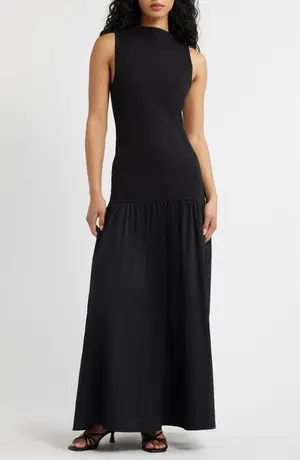 Topshop Drop Waist Mixed Media Maxi Dress