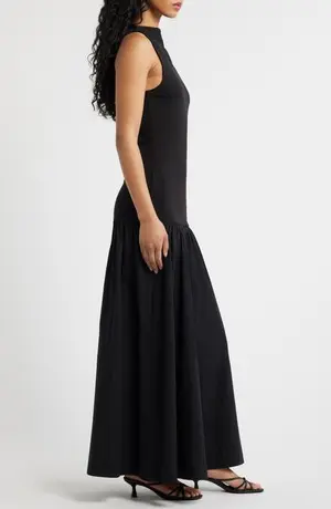 Topshop Drop Waist Mixed Media Maxi Dress