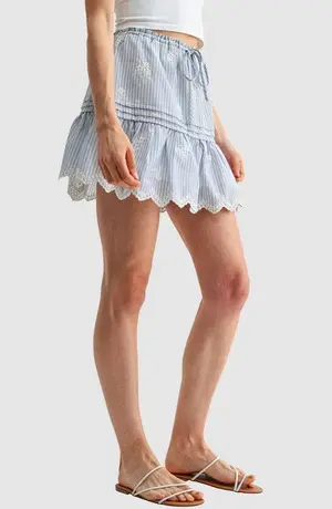ALL IN FAVOR Embroidered Pintuck Cotton Mini Skirt