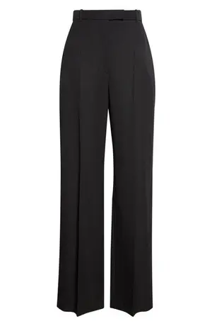 Alexander McQueen High Waist Wool Grain De Poudre Straight Leg Trousers - Black