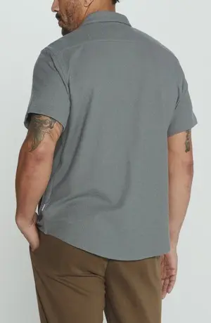 7 Diamonds The Rowan Solid Short Sleeve Textured Cotton Blend Button-up Shirt