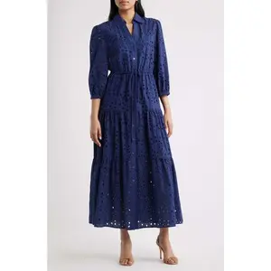 Julia Jordan Cotton Eyelet Maxi Shirtdress