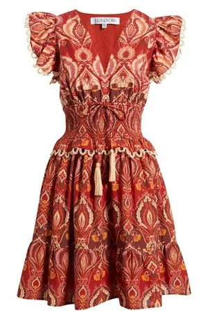 Julia Jordan Smocked Waist Ruffle Mini Dress