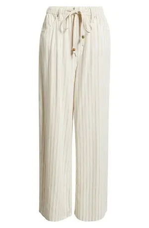 CITY BLUES High Waist Wide Leg Jeans With Drawstring Waist And Stripes