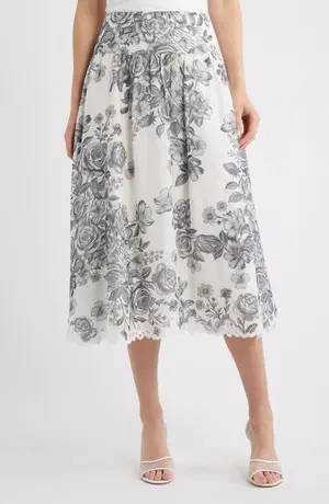 Kobi Halperin Lidia Floral Lace-trim Midi Skirt