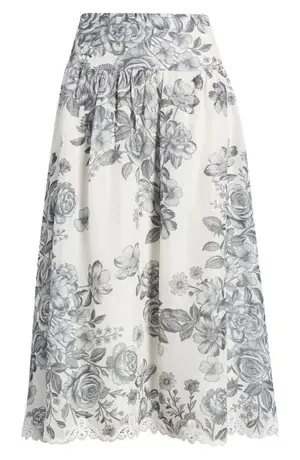 Kobi Halperin Lidia Floral Lace-trim Midi Skirt