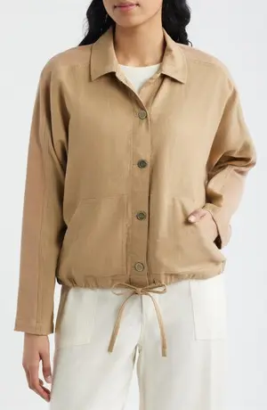 CITY BLUES Cropped Dolman Sleeve Shirt Jacket - Burlap