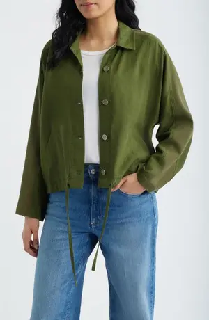 CITY BLUES Cropped Dolman Sleeve Shirt Jacket - Pine