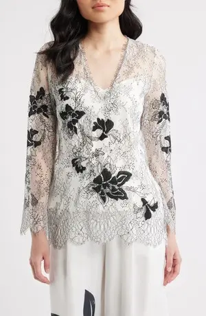 Kobi Halperin Devyn Embroidered Lace Top - White/black