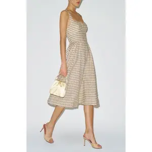 REFORMATION Roma Linen Midi Sundress - Dunes Check