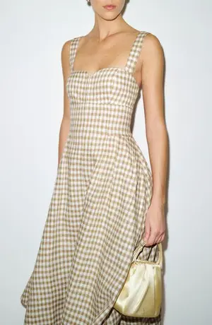 REFORMATION Roma Linen Midi Sundress - Dunes Check