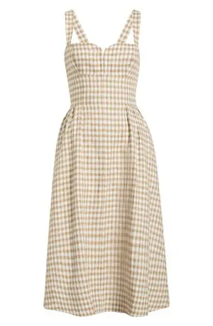 REFORMATION Roma Linen Midi Sundress - Dunes Check