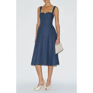 REFORMATION Roma Linen Midi Sundress - Muted Navy
