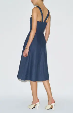 REFORMATION Roma Linen Midi Sundress - Muted Navy