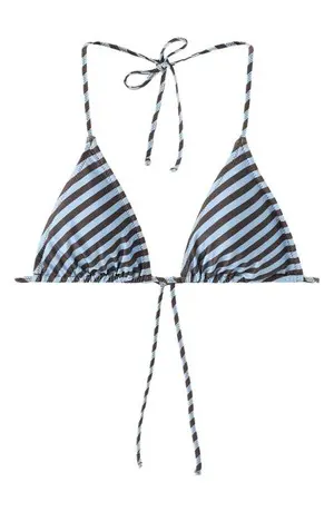 Mango Striped Triangle Bikini Top - Sky Blue