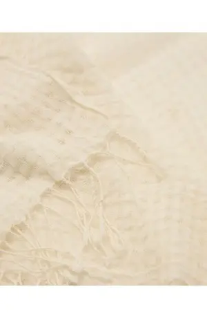 Mango Fringe Trim Cotton Gauze Scarf - Ecru