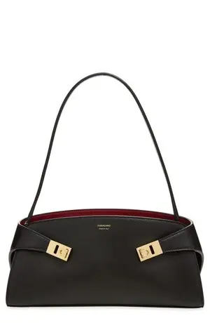 FERRAGAMO Hug Leather East/west Shoulder Bag - Nero Borgogna