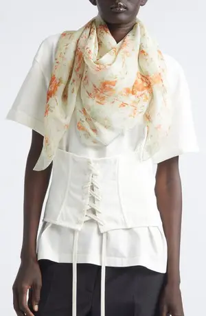 Alexander McQueen Floral & Skull Print Silk Scarf