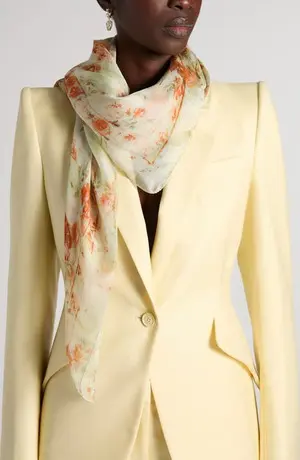 Alexander McQueen Floral & Skull Print Silk Scarf