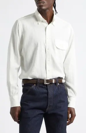 DRAKE'S Curved Flap Linen Button-down Shirt