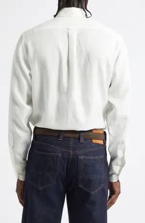 DRAKE'S Curved Flap Linen Button-down Shirt