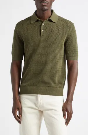 DRAKE'S Cotton Mesh Polo Sweater
