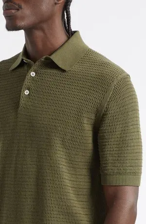DRAKE'S Cotton Mesh Polo Sweater