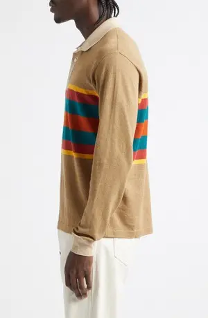 DRAKE'S Rugby Stripe Linen & Cotton Polo Sweater