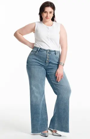 BAYEAS Mid Rise Wide Leg Jeans With Exposed Button Fly