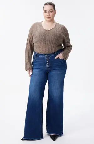 BAYEAS Mid Rise Wide Leg Jeans With Exposed Button Fly - Mirror