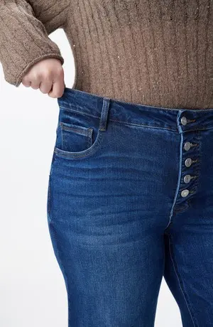 BAYEAS Mid Rise Wide Leg Jeans With Exposed Button Fly - Mirror