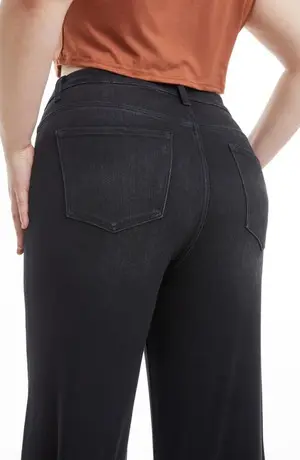 BAYEAS Mid Rise Wide Leg Jeans With Exposed Button Fly - Raven