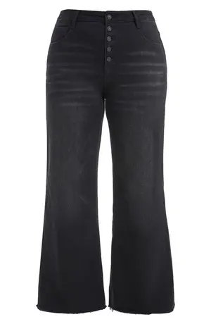 BAYEAS Mid Rise Wide Leg Jeans With Exposed Button Fly - Raven