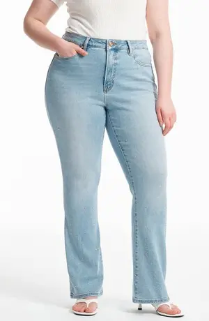 BAYEAS High Waist Bootcut Jeans With Crystal Embellishments