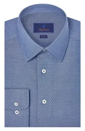 David Donahue Trim Fit Micropattern Cotton Dobby Dress Shirt - Navy