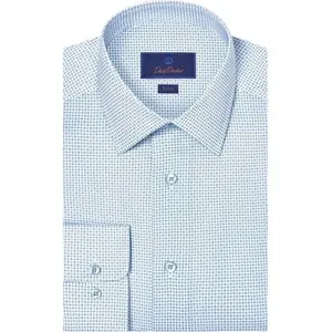 David Donahue Trim Fit Stretch Micro Neat Print Dress Shirt - White/blue