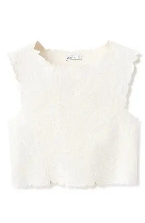 Mango Embroidered Cotton Blend Sleeveless Top