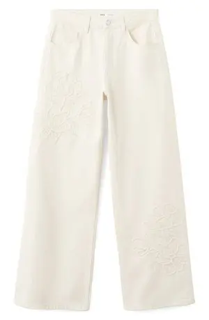 Mango Embroidered Straight Leg Jeans