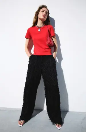 Mango Textured Yarn Straight Leg Pants