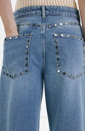Mango Embellished Straight Leg Jeans