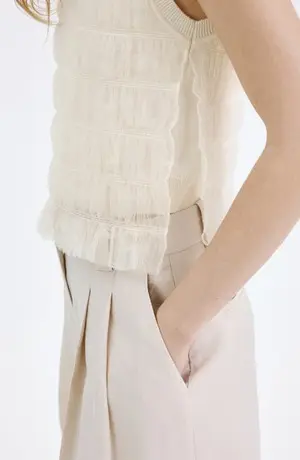 Mango Ruched Sleeveless Mesh Overlay Knit Sweater
