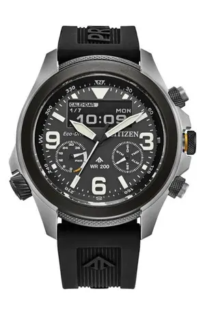 Citizen Promaster Land Eco-drive Stainless Steel And Rubber Strap Watch - Black