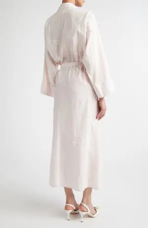 Bernadette Embroidered Long Sleeve Cotton & Silk Wrap Dress