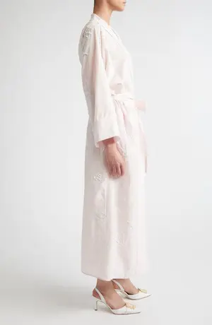 Bernadette Embroidered Long Sleeve Cotton & Silk Wrap Dress