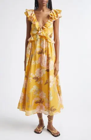 REISS Lucy Ruffle Midi Dress
