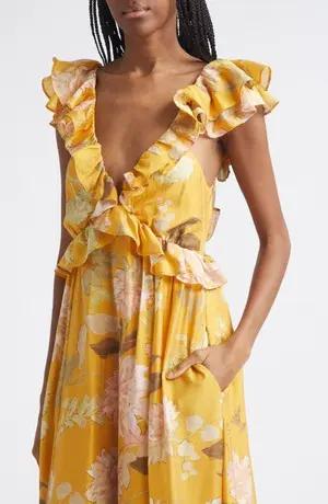 REISS Lucy Ruffle Midi Dress