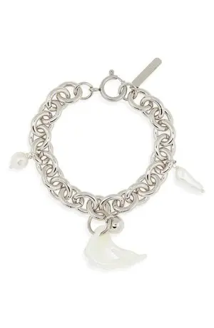 JUSTINE CLENQUET Tyler Seashell & Faux Pearl Chain Bracelet - Palladium