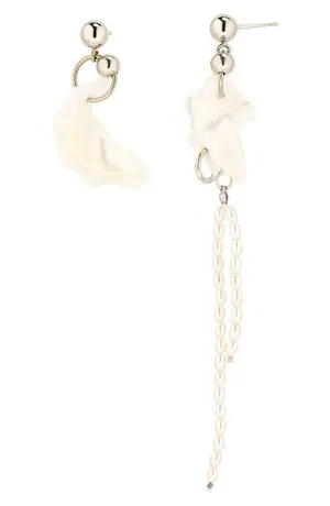 JUSTINE CLENQUET Alba Mismatched Seashell And Faux Pearl Dangle Earrings - Palladium