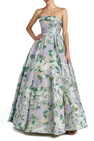Mac Duggal Floral Brocade Strapless Ballgown