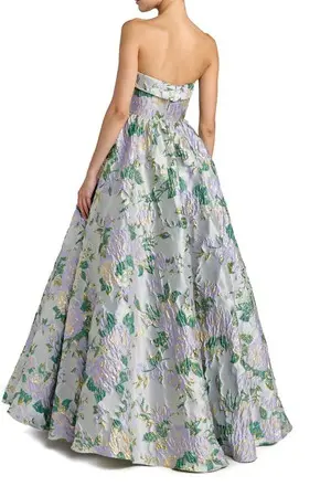 Mac Duggal Floral Brocade Strapless Ballgown
